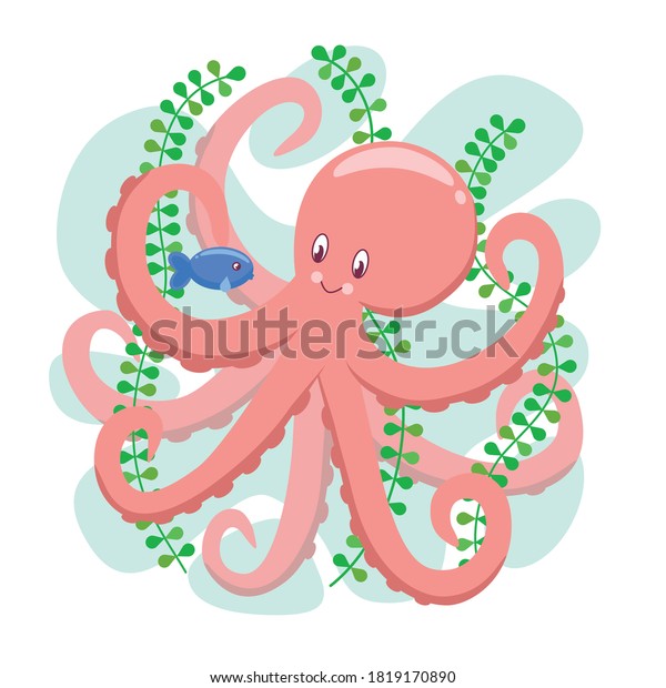 Pink Octopus Cute Cartoon Character Charming Arkivvektor (royaltyfri ...