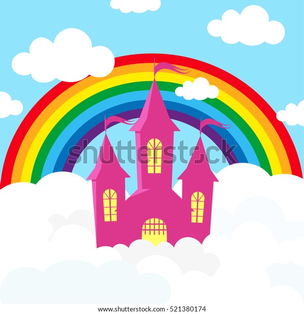 Pink Princess Magic Castle Rainbow Stock Vector (Royalty Free) 521380174