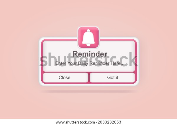 Pink reminder in 3d design mockup. Notifications. Web banner. Concept ...
