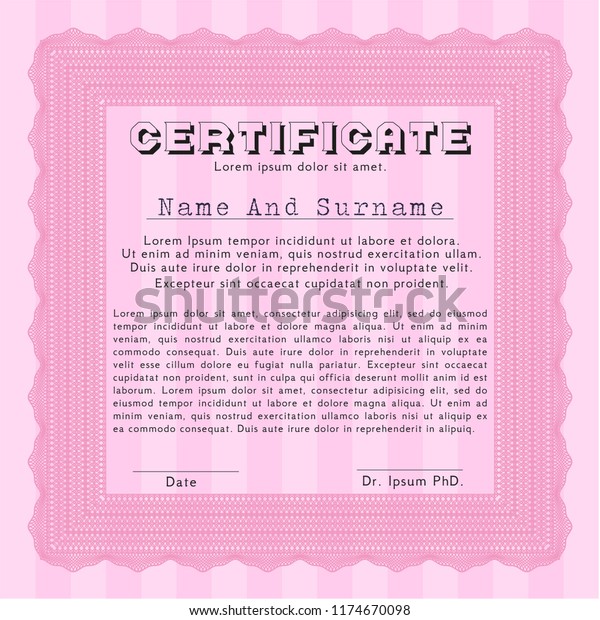 Pink Sample Certificate Detailed Linear Background Stock Vector ...