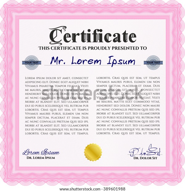 Pink Sample Diploma Linear Background Frame Stock Vector (Royalty Free ...