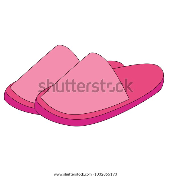 Pink Soft Slippers cartoon, the outlined illustration with thin line ...