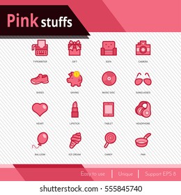 Pink Stuffs Vector Icons Set On: เวกเตอร์สต็อก (ปลอดค่าลิขสิทธิ์ ...