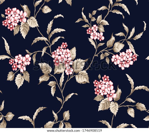 Pink Vector Flowers Brown Leaves Pattern Stock Vector Royalty Free 1746908519 Shutterstock