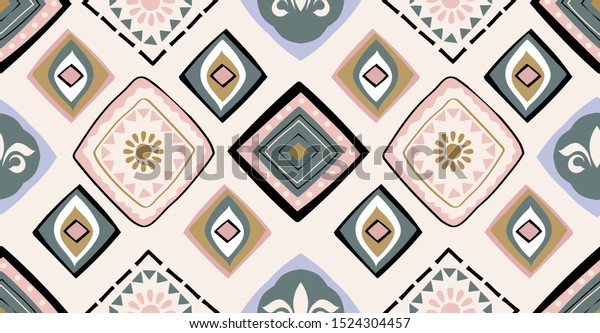 Pinkyellowblack Geometric Seamless Pattern African Style: vetor stock ...