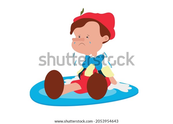 Pinocchio Tale Vectoral Illustration Crying Sitting Stock Vector ...