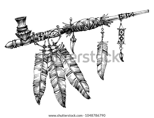 Pipe Peace Drawing Ceremonial Native American Stock Vector (Royalty ...
