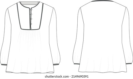 Piping Detailed Blouse Cad Vector Technical Stock Vector (Royalty Free ...