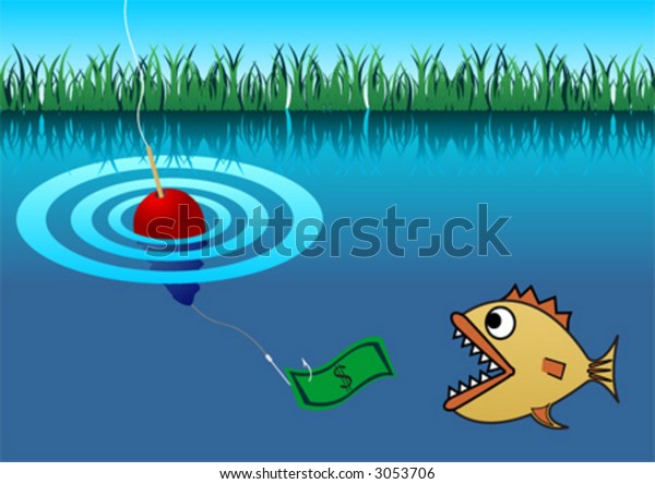 Piranha Biting Hook Hanging On Fishing Stock Vector (Royalty Free ...