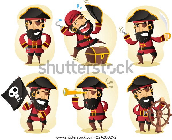 Pirate Cartoon Set Stock Vector (Royalty Free) 224208292 | Shutterstock