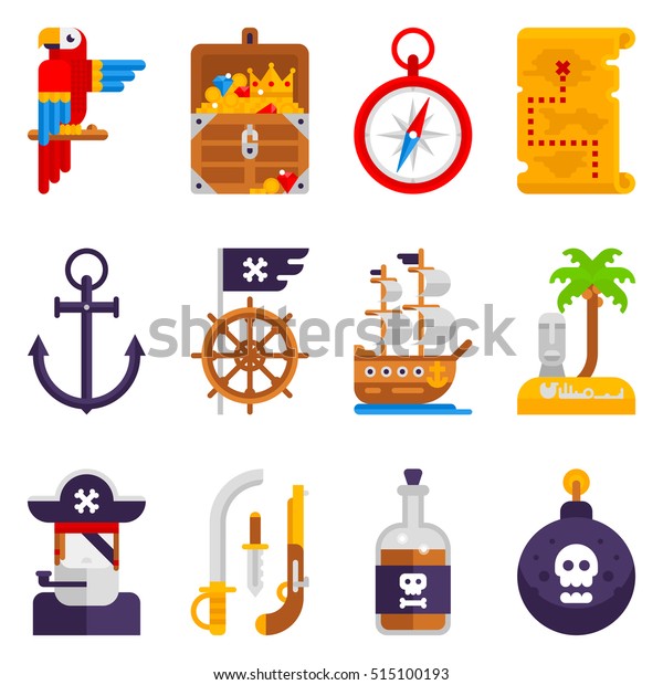 Pirate Icons Set Isolated On White Stock Vector (Royalty Free) 515100193