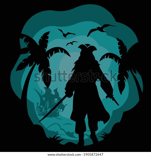 Pirate Illustration Shadow Art Stock Vector (Royalty Free) 1905872647 ...