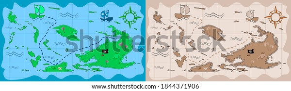 Pirate Map Cartoon Style Children Games Stock Vector (Royalty Free ...