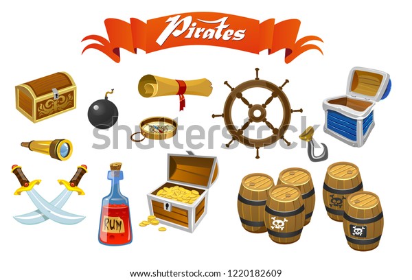 Pirate Objects Collection Vector Illustration Sea Stock Vector (Royalty ...