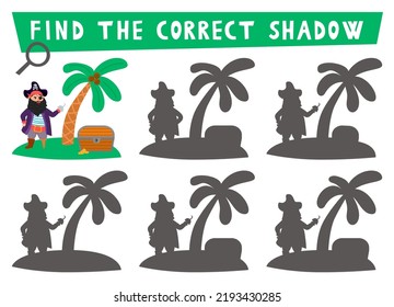 Pirate Shadow Matching Activity Treasure Island Stock Vector (Royalty ...