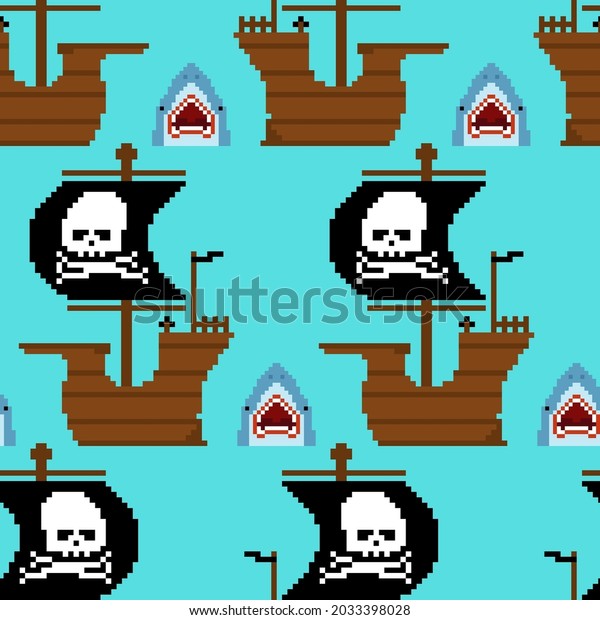 Pirate Ship Pixel Art Pattern Seamless: เวกเตอร์สต็อก (ปลอดค่าลิขสิทธิ์ ...