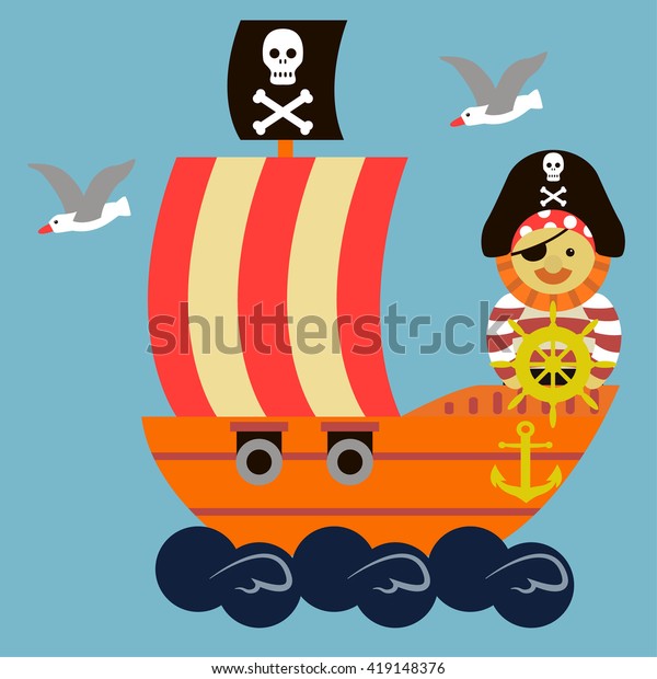 Pirate Ship Seagulls Vector Illustration Stock Vector (Royalty Free ...