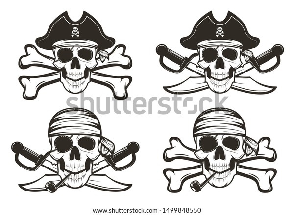 Pirate Skull Set Vector Hand Drawn Stock Vector Royalty Free 1499848550