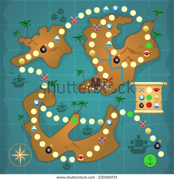 Pirate Treasure Island Map Game Puzzle: vector de stock (libre de ...