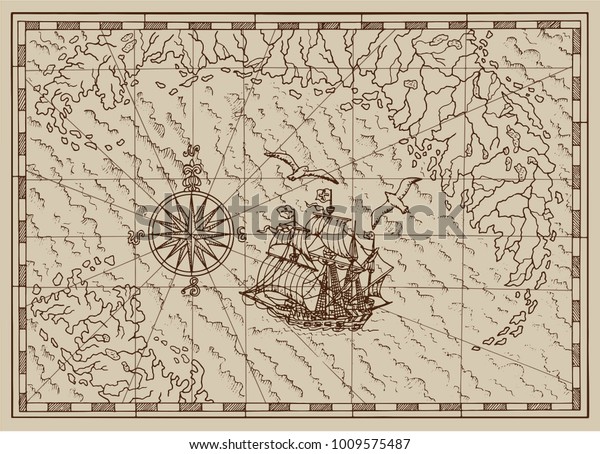 Pirate Treasure Map Old Ship Compass Stock Vector (Royalty Free ...