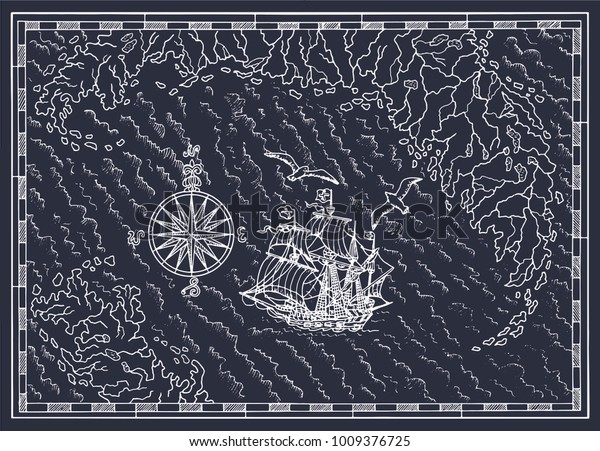Pirate Treasure Map Sailing Vessel Compass Stock Vector (Royalty Free ...