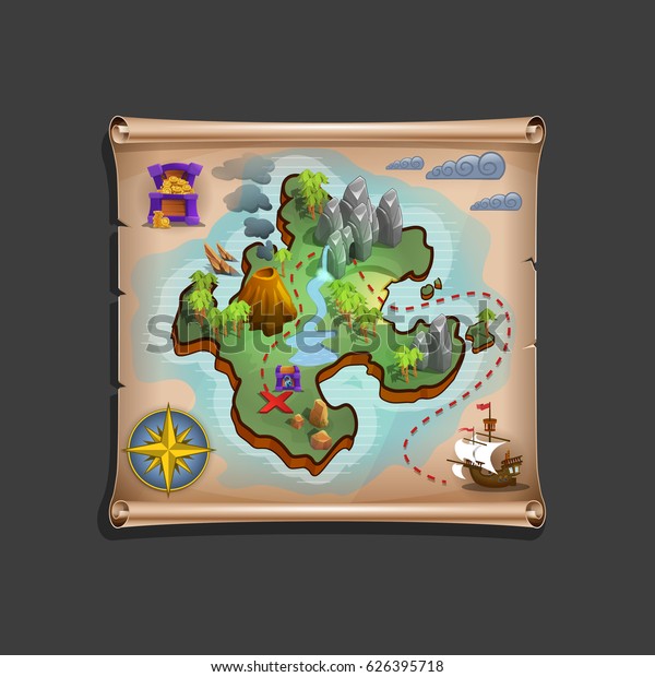 Pirate Treasure Map Vector Illustration: เวกเตอร์สต็อก (ปลอดค่า ...