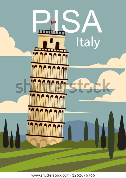 Pisa Retro Poster Vector Landscape Leaning Stock Vector (Royalty Free ...