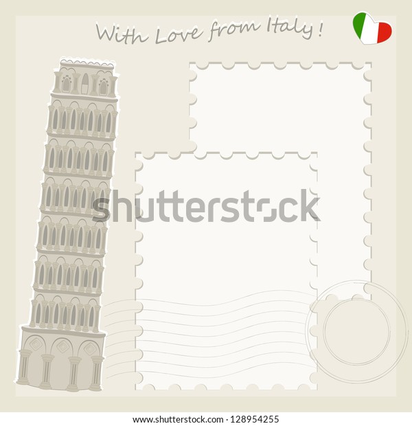 Pisa Tower Greeting Card: vector de stock (libre de regalías) 128954255 ...