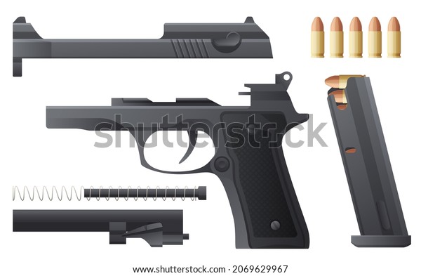Pistol Disassembled Details Firearms Vector Illustration Stock Vector ...