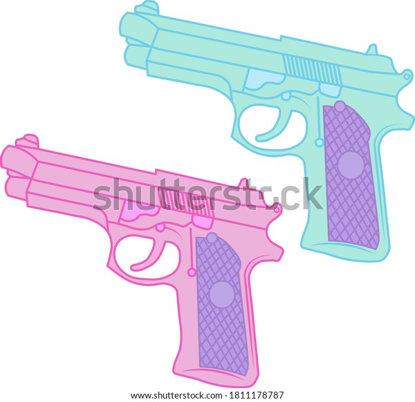 Pistol Vector Illustration Set Pink Mint Stock Vector (Royalty Free ...