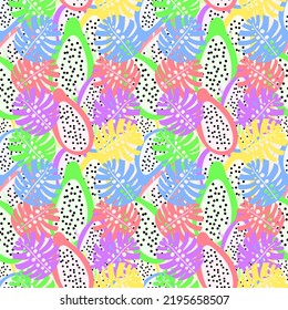 Pitaya Overlapping Monstera Leaves Seamless Pattern Stock Vector ...