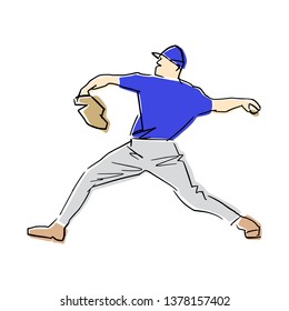 Pitcher Throwing Ball One Baseball Player Stock Vector (Royalty Free ...