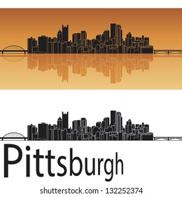 Pittsburgh Skyline Orange Background Editable Vector Stock Vector ...