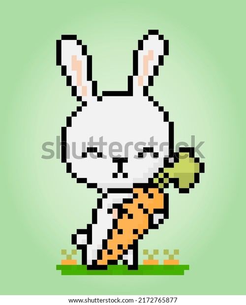 Pixel 8 Bit Bunny Holding Carrot Stock Vector (Royalty Free) 2172765877 ...