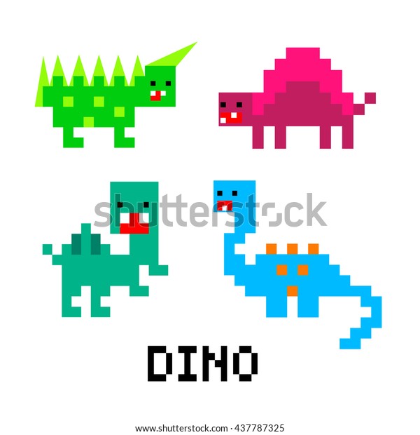 Pixel 8 Bit Cartoon Illustration Set Stock Vector (Royalty Free ...