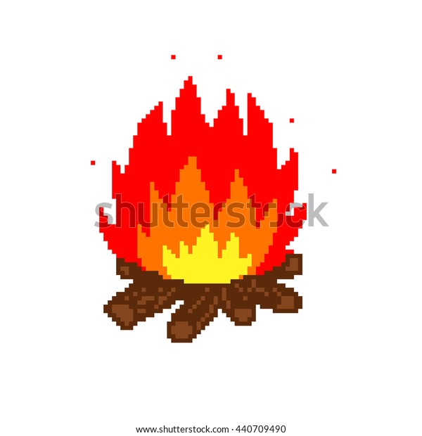 Vektor Stok Pixel 8 Bit Cartoon Illustration Bonfire (Tanpa Royalti ...