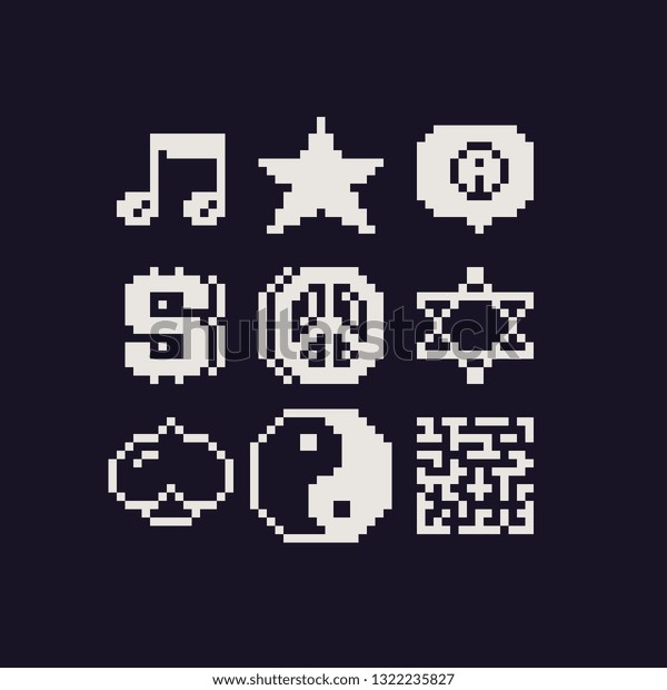 Pixel Art 1bit Abstract Icons Set 库存矢量图（免版税）1322235827 | Shutterstock