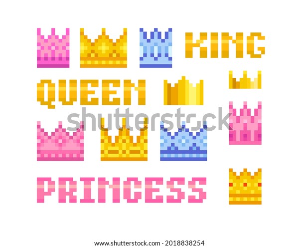Pixel Art 8 Bit Crown Isolated: เวกเตอร์สต็อก (ปลอดค่าลิขสิทธิ์ ...