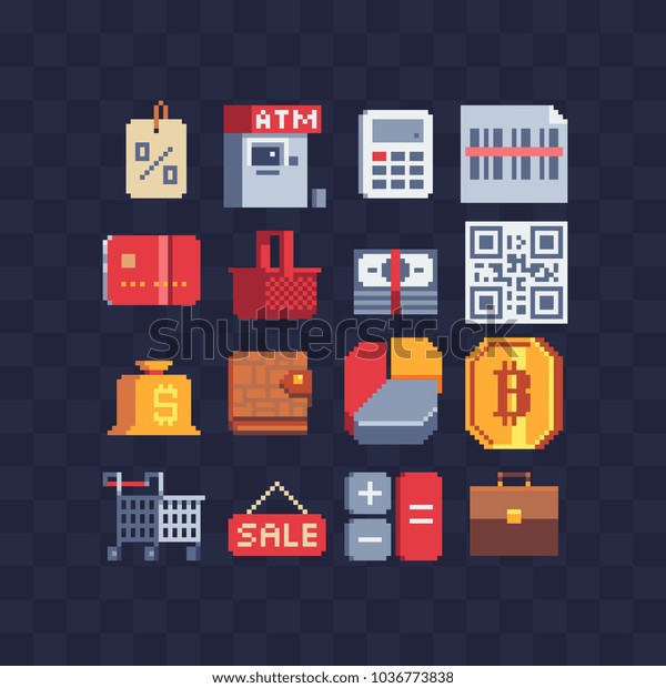 Pixel Art 80s Style Set Web: vector de stock (libre de regalías ...