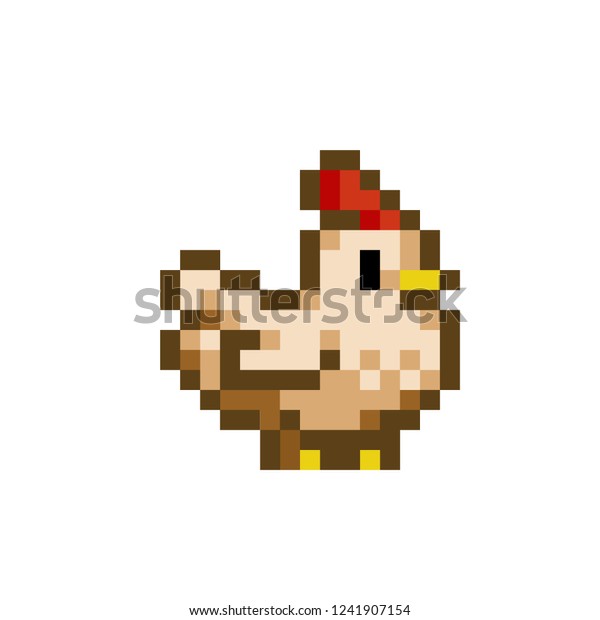 Pixel Art 8bit Brown Chicken Hen Stock Vector (Royalty Free) 1241907154