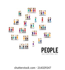 Vektor Stok Pixel Art 8bit Group People (Tanpa Royalti) 214329247 ...