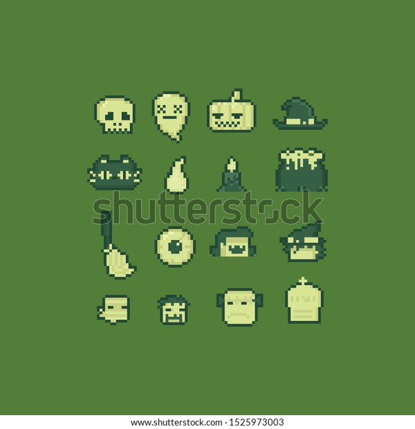 Pixel Art 8bit Halloween Element Set Stock Vector (Royalty Free ...