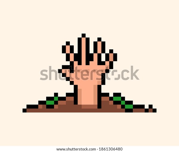 픽셀 아트 8비트 핸드가 땅에서 나옵니다. 스톡 벡터(로열티 프리) 1861306480 | Shutterstock