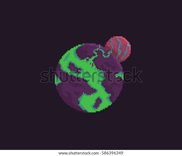 Pixel Art Alien Purple Planet Acid Stock Vector (Royalty Free) 586396349