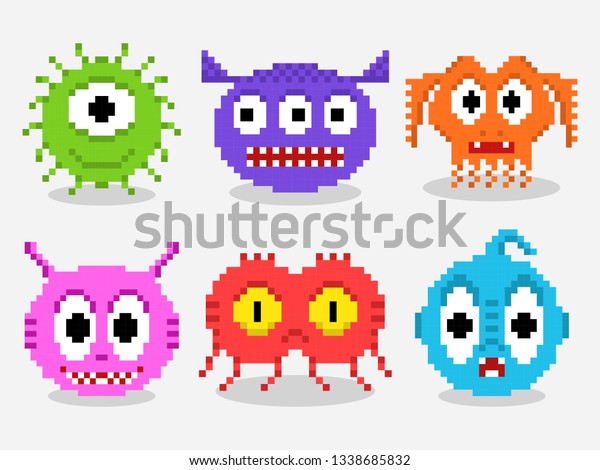 Pixel Art Aliens Isolated Vector Set Stock Vector (Royalty Free) 1338685832