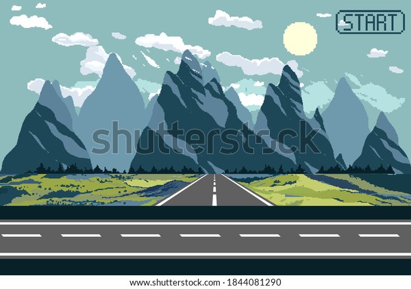 Pixel Art Background Road Ground Grass Stock Vector (Royalty Free ...
