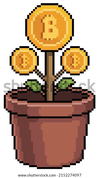 Pixel Art Bitcoin Plant Cryptocurrency Growth 库存矢量图（免版税）2152274097 ...