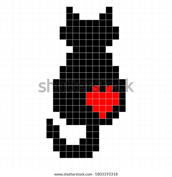 Pixel Art Black Cat Red Heartvector Stock Vector (Royalty Free) 1803193318
