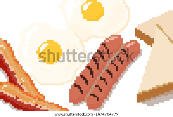 Pixel Art Breakfast On White Background Stock Vector (Royalty Free ...