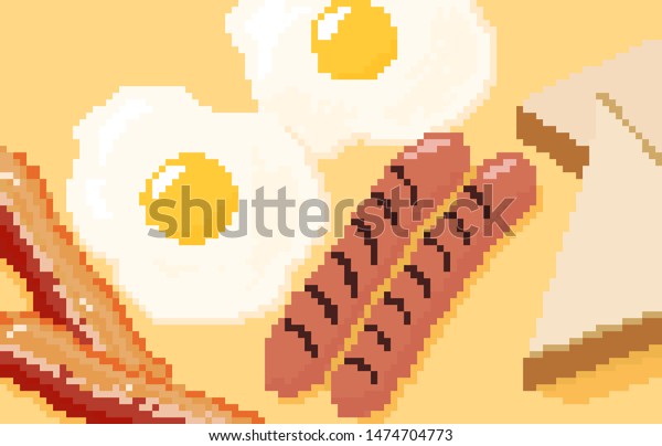 Pixel Art Breakfast On Yellow Background Stock Vector (Royalty Free ...